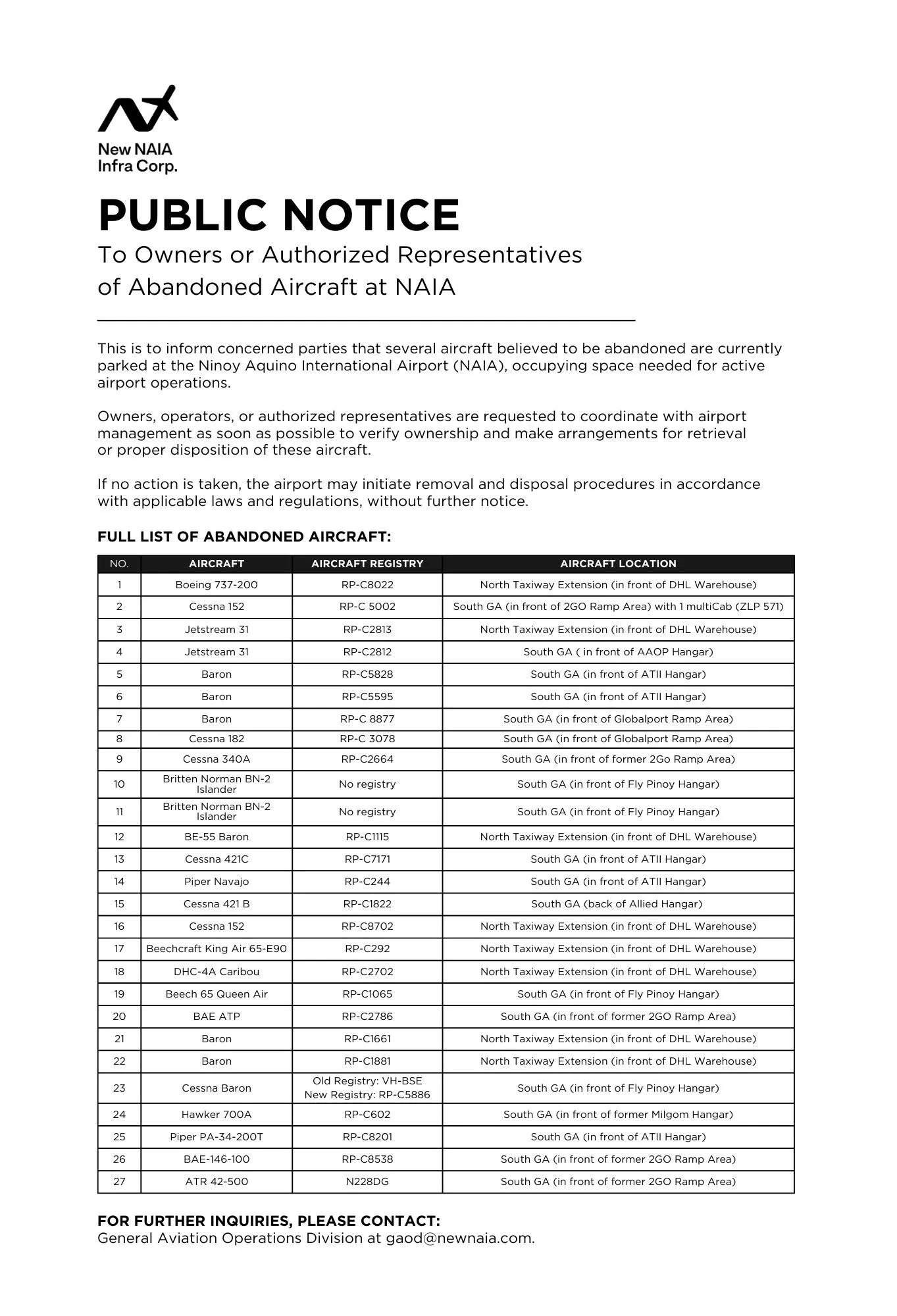 NNIC to clear 27 abandoned aircraft at NAIA to improve safety and ...
